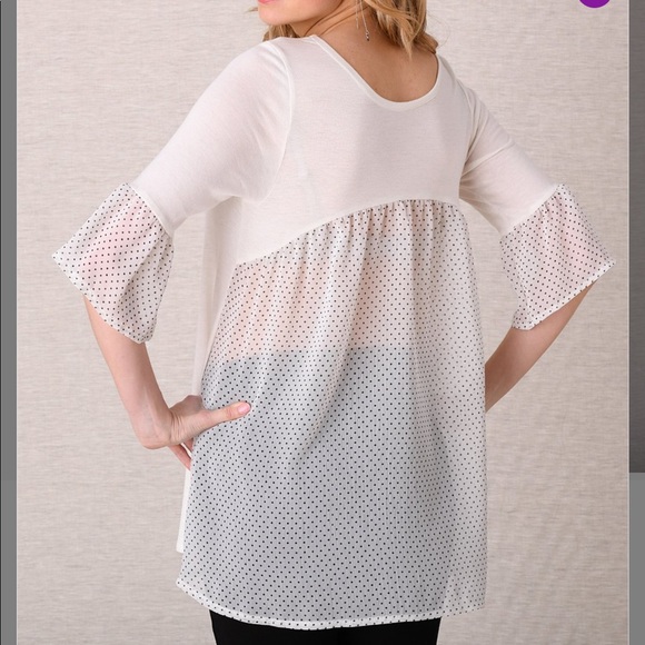 elliott & vine | Tops | Nwt Dotted Ruffle Tunic With Sheer Back M X ...